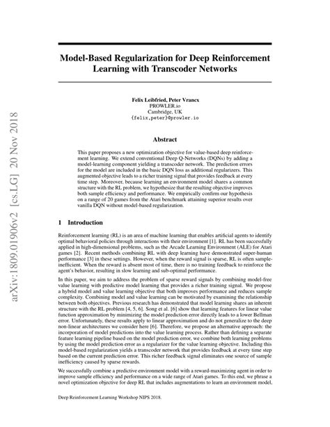 Pdf Model Based Regularization For Deep Reinforcement Learning With
