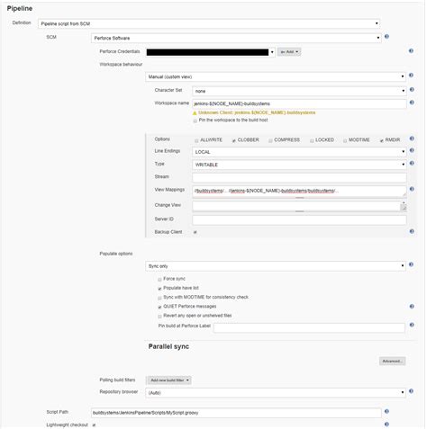 Jenkins Pipeline Script From Scm Shares Perforce Workspace With Sync Inside Of Script Different