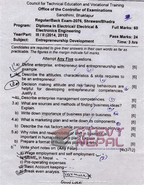 [ctevt] 3rd year 2nd semester entrepreneurship development questions