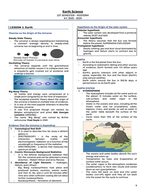 G11 Earth Science 1st Sem Midterm Notes Pdf