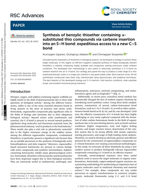 Pdf Synthesis Of Benzylic Thioether Containing α Substituted Thio