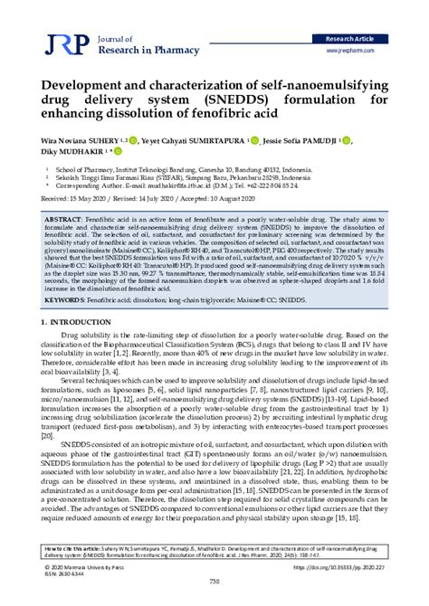 Pdf Development And Characterization Of Self Nanoemulsifying Drug Delivery System Snedds