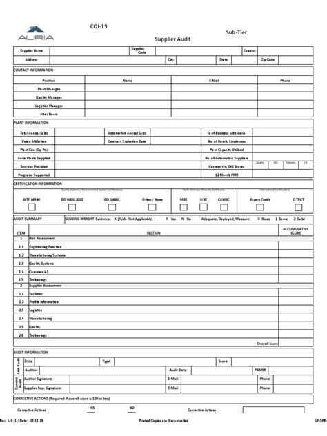 Cqi 19 Supplier Assessment Gf Spr 217 Pdf Verification And
