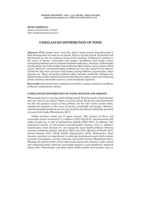 PDF UNBALANCED DISTRIBUTION OF FOOD