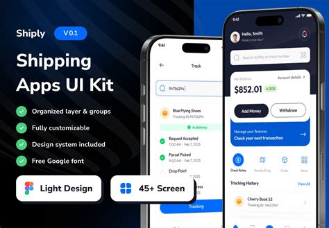 45屏快递运输物流跑腿应用程序app Ui界面设计figma模板套件 Shiply Shipping Mobile App Ui