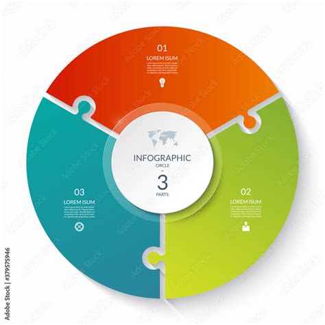 Puzzle Infographic Circle With 3 Steps Options Pieces Three Part