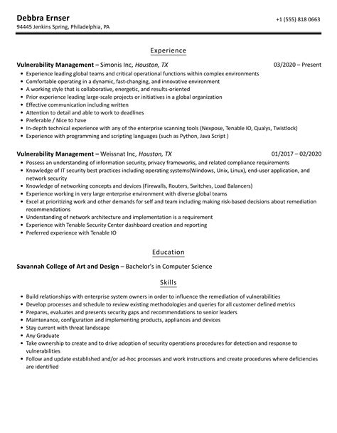 Vulnerability Management Resume Samples Velvet Jobs