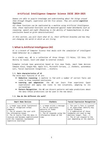 Cs Igcse Artificial Intelligencenotes And Activities Teaching Resources