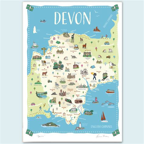 Devon Illustrated Map Poster Fiona Horan Artist And Printmaker