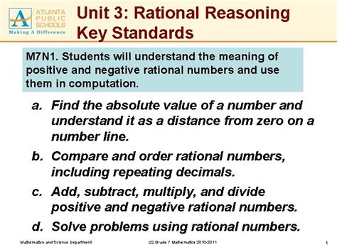 Unit 3 Rational Reasoning Key Standards M 7