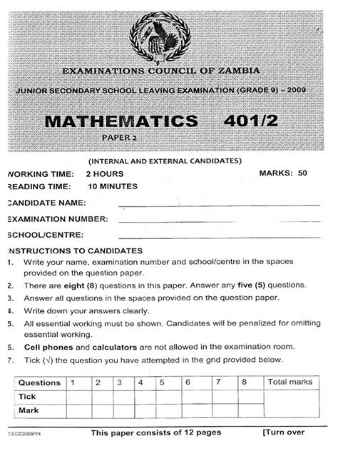 2009 Mathematics Paper 2 Past Paper Pdf