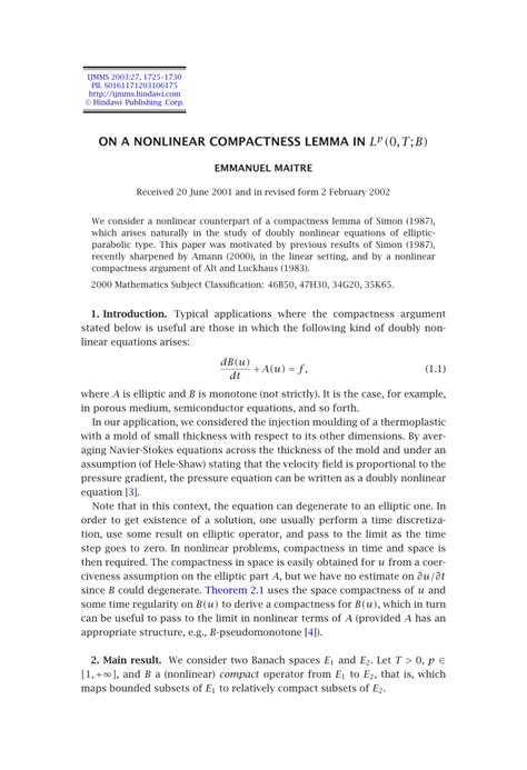 Pdf On A Nonlinear Compactness Lemma In Lp0tb