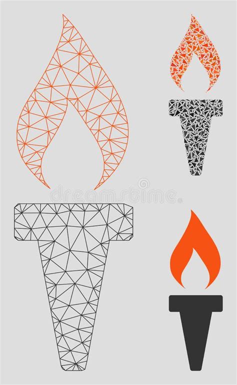 Fire Torch Vector Mesh 2d Model And Triangle Mosaic Icon Stock Vector