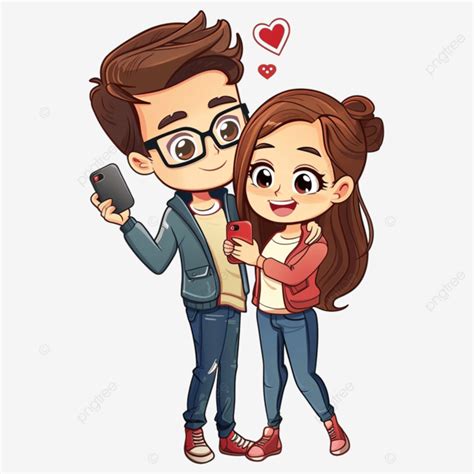 셀카를 함께 찍는 귀여운 연인 커플 해피 발렌타인 꼬마 만화 캐릭터 커플 귀엽다 기념일 Png 일러스트 및 이미지 에 대한 무료 다운로드 Pngtree