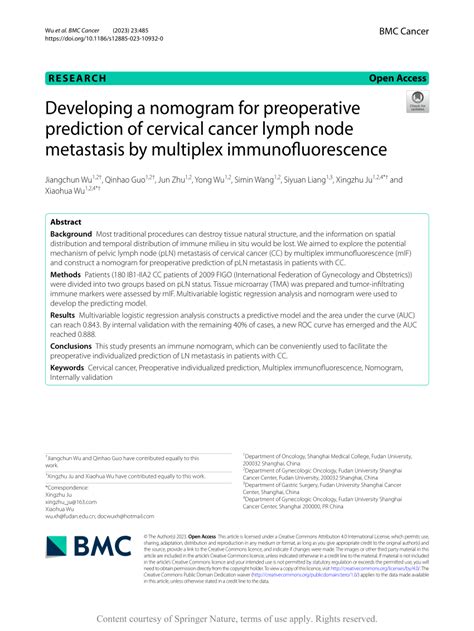 pdf developing a nomogram for preoperative prediction of cervical