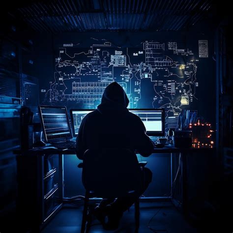 Premium Photo Hacker Sitting At The Computer Cyber Security And Antispyware Concept Ai Generated