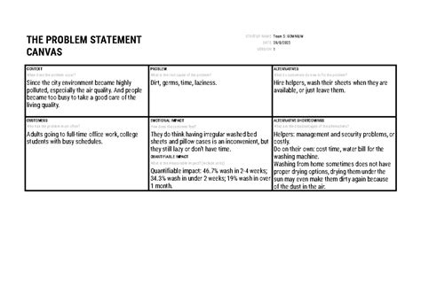 the problem statement canvas the problem statement canvas startup name team 5 somnium date 29