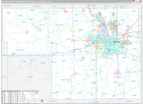 Des Moines West Des Moines Ia Metro Area Zip Code Wall Map Premium
