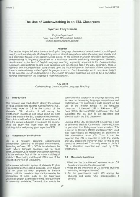 PDF The Use Of Codeswitching In An ESL Classroom