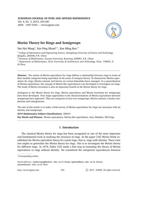 Pdf Morita Theory For Rings And Semigroups