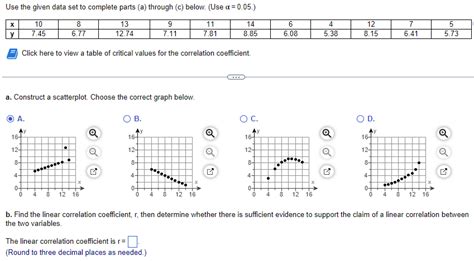 solved use the given data set to complete parts a through