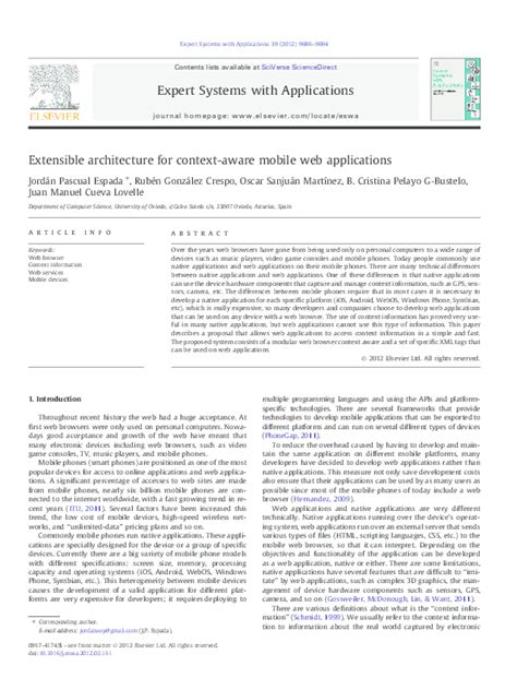 extensible architecture for context aware mobile web applications