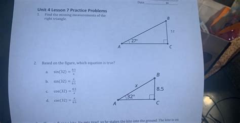 Solved Unit 4 Lesson 7 Practice Problems 1 Find The Missing