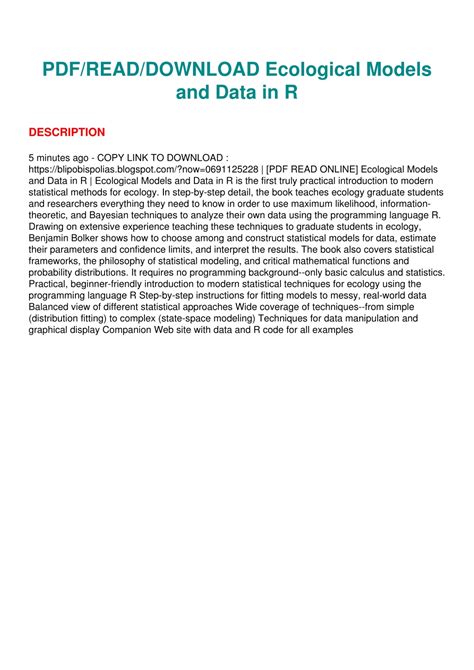PPT PDF READ DOWNLOAD Ecological Models And Data In R PowerPoint Presentation ID 12657179