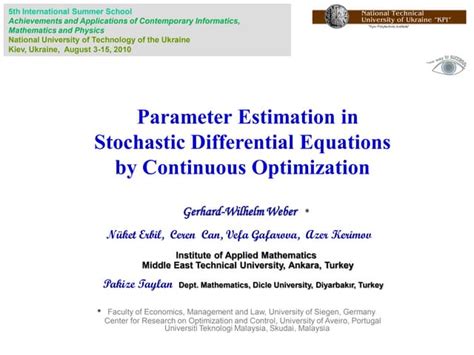 Parameter Estimation In Stochastic Differential Equations By Continuous Optimization Ppt