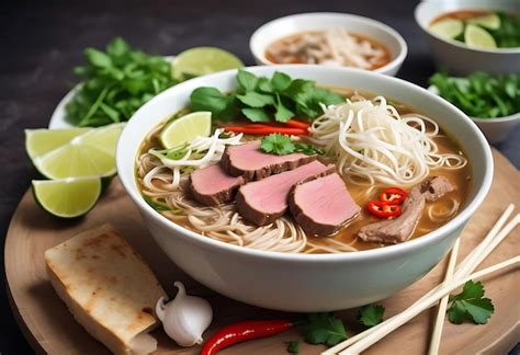 Premium Photo A Bowl Of Vietnamese Pho Noodle Soup With Sliced Beef