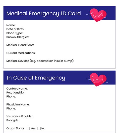 Medical Alert Wallet Card Template Cardtemplatemyid