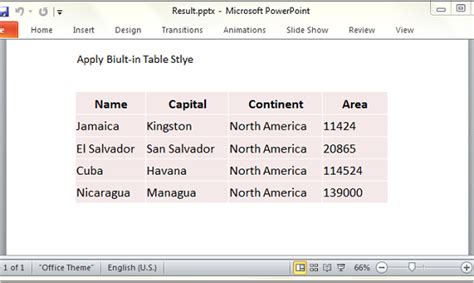 how to apply built in style to powerpoint table in c vb