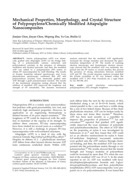 Pdf Crystal Structure Of Polypropylene Chemically Modified Attapulgite Nanocomposites