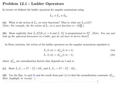 Solved Problem 121 Ladder Operators N Lecture We Defined