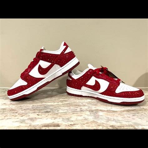 Nike Dunks With Ruby Red Gems Quinceanera Shoes Red Sandals Red Nike