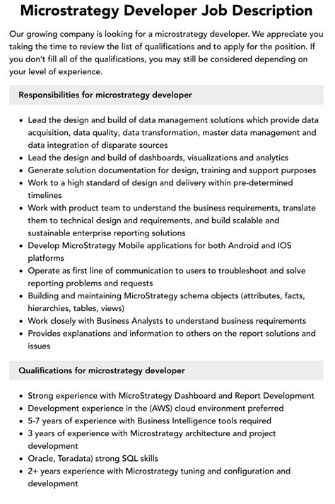 Microstrategy Developer Job Description Velvet Jobs