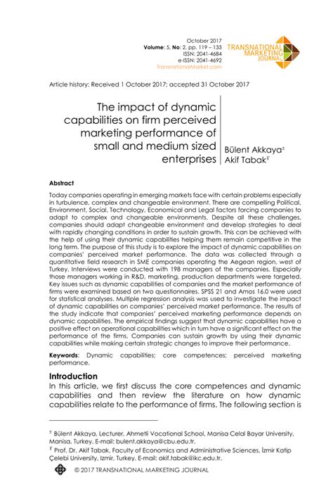 Pdf The Impact Of Dynamic Capabilities On Firm Perceived Marketing Performance Of Small And