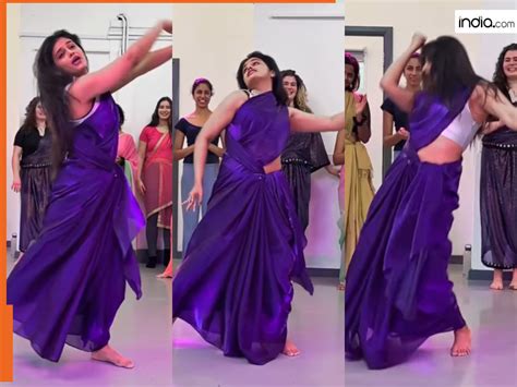 Dance Ka Video माधुरी दीक्षित के गाने पर नीली साड़ी में लड़की ने बांधा समा देखते ही दिल हार