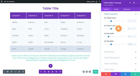 step 06 getting started table maker docs divi modules