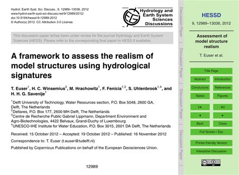 Pdf A Framework To Assess The Realism Of Model Structures Using Hydrological Signatures