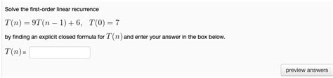 Solved Solve The First Order Linear Recurrence