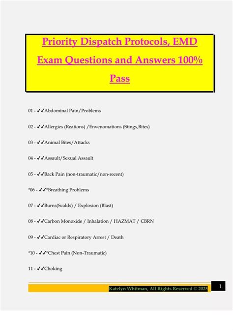 Priority Dispatch Protocols Emd Exam Questions And Answers 100 Pass