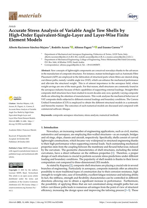 Pdf Accurate Stress Analysis Of Variable Angle Tow Shells By High Order Equivalent Single