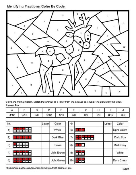 Identifying Fractions Coloring Worksheets Color By Code By Math
