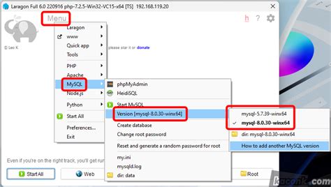 cara menambahkan versi mysql lainnya di laragon kaconk