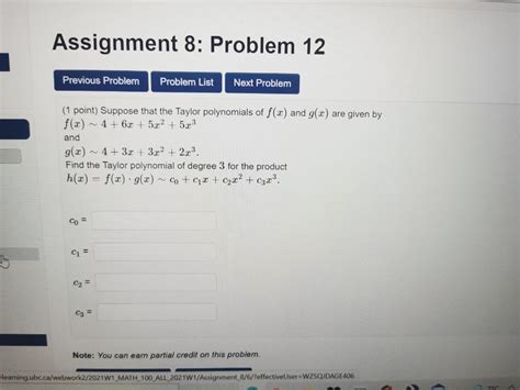 Solved Assignment 8 Problem 12 Previous Problem Problem