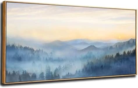 Yjyart Canvas Wall Art Misty Forest Gold Wall Decor Nature