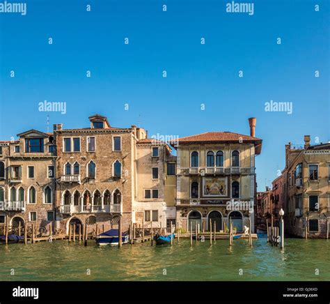 Traditional Venetian Buildings Along The Grand Canal Venice Italy