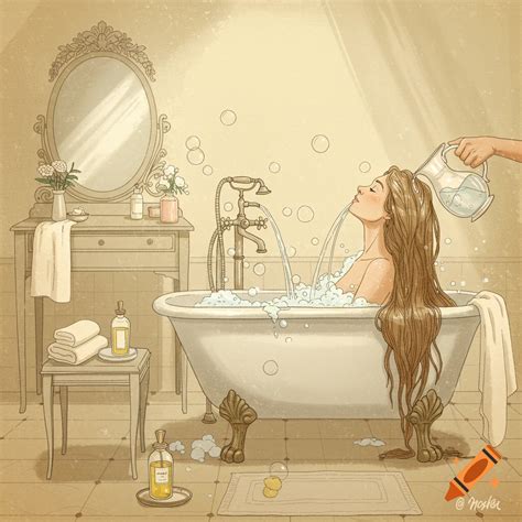 An Illustrated Woman With Long Red Hair Sits On The Edge Of A Bubble