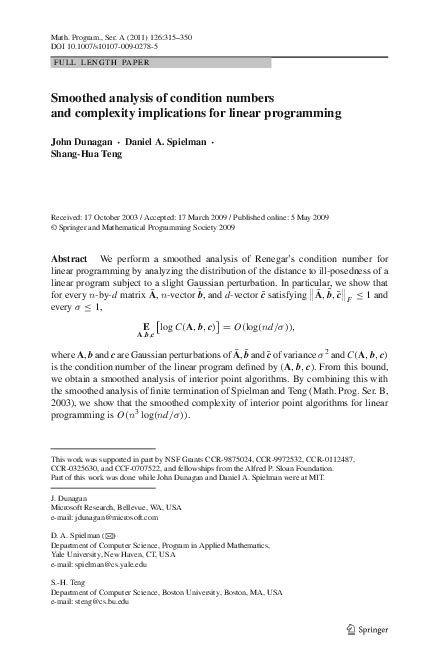 pdf smoothed analysis of condition numbers and complexity
